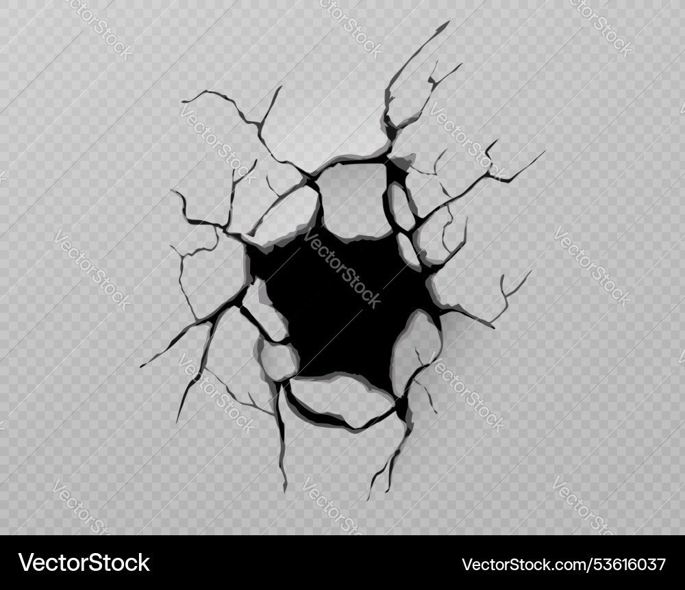 Broken concrete wall with hole crack floor effect Vector Image