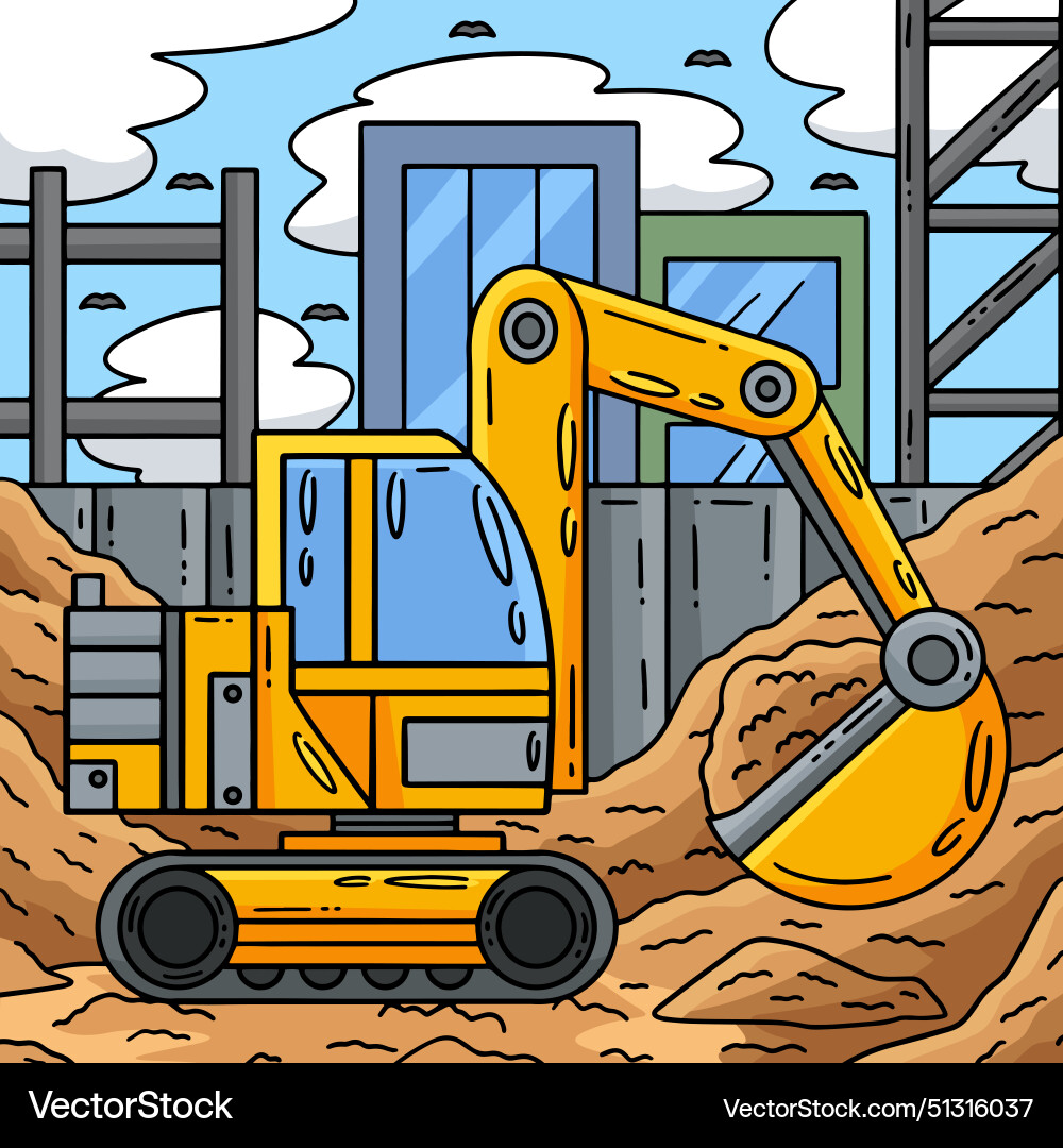 Construction excavator colored cartoon Royalty Free Vector