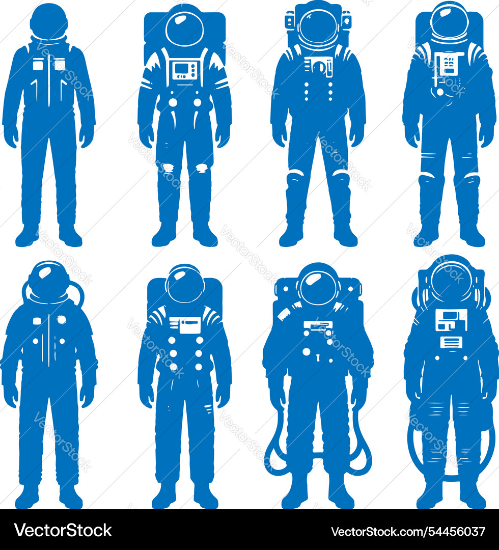 Eight blue astronaut silhouettes Royalty Free Vector Image