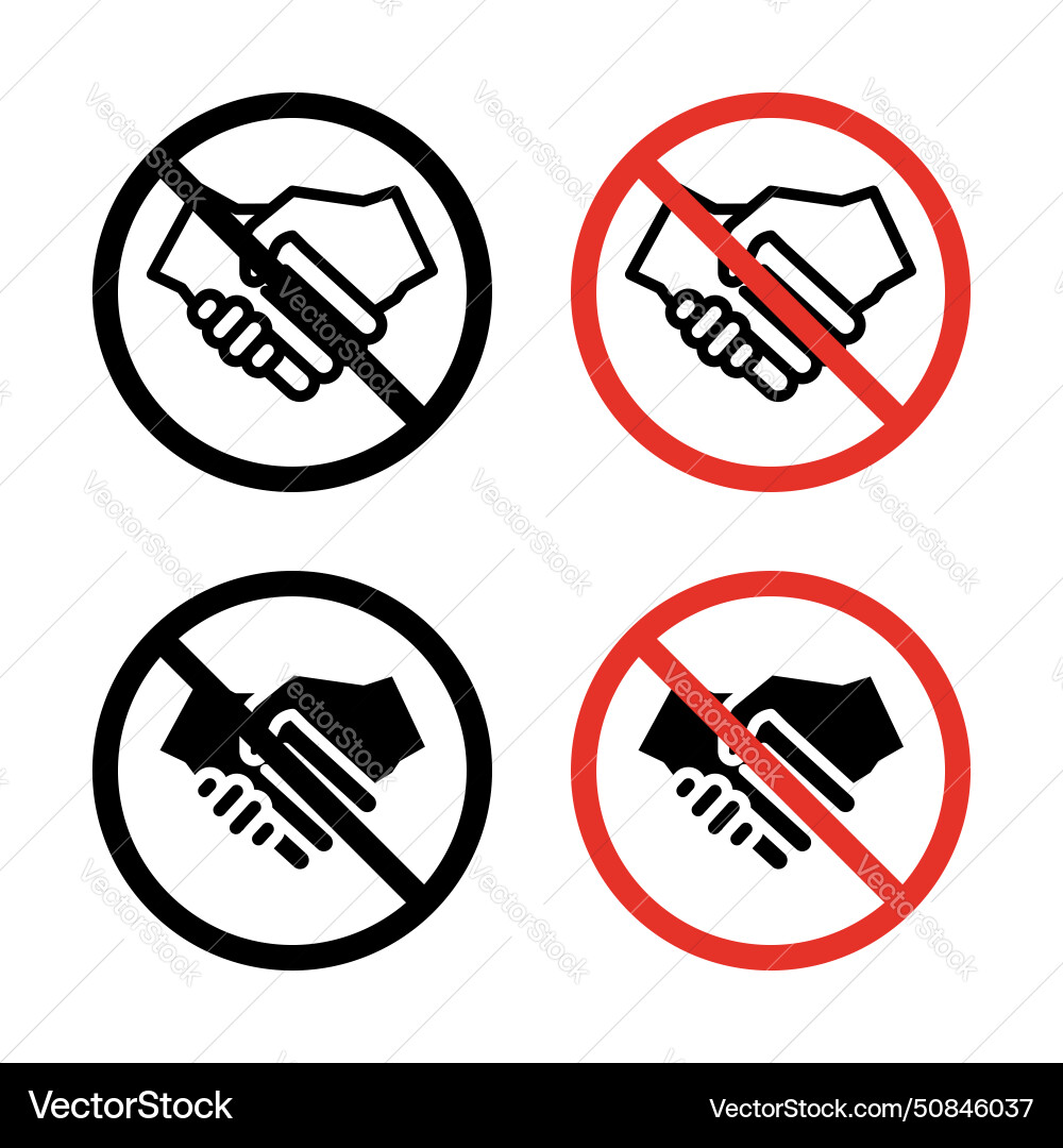 No handshake sign icon set forbidden shake hand Vector Image
