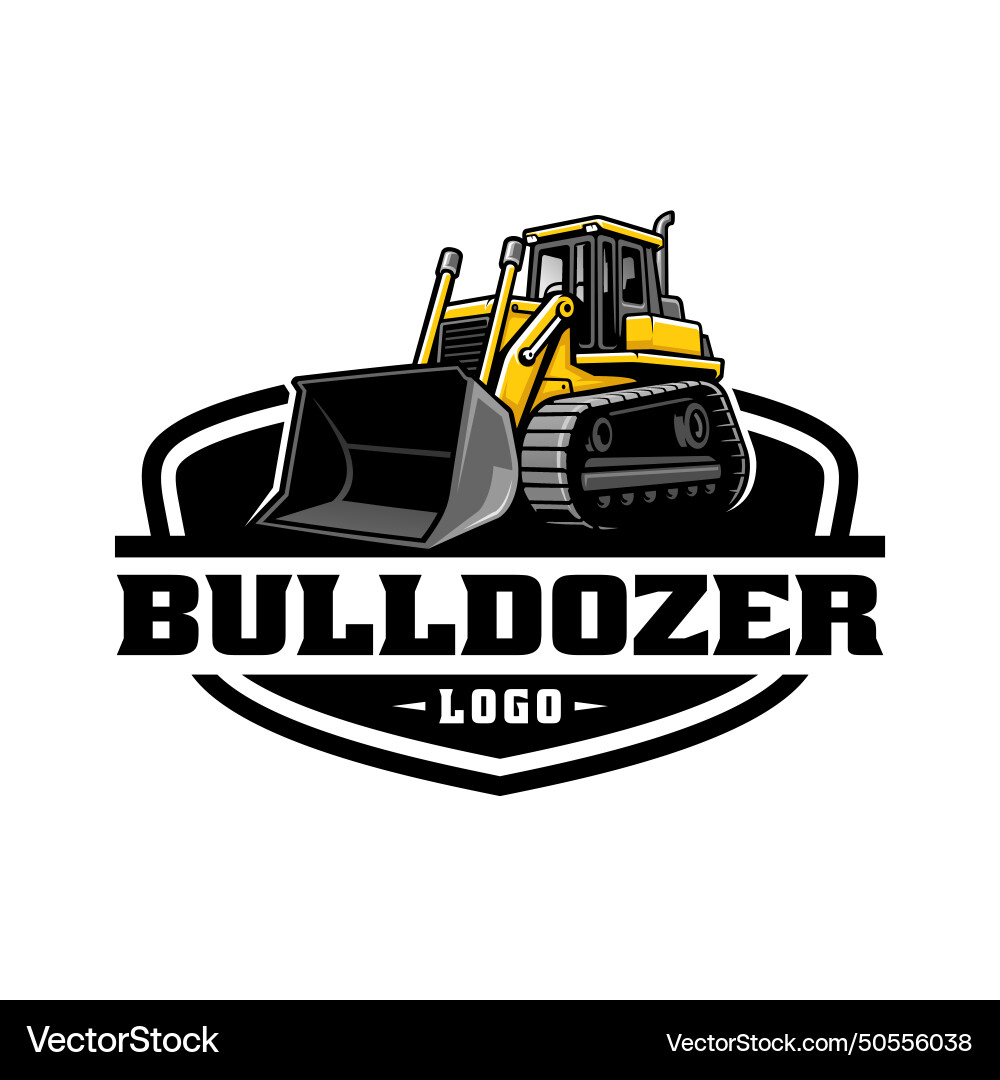 Bulldozer construction vehicle logo Royalty Free Vector
