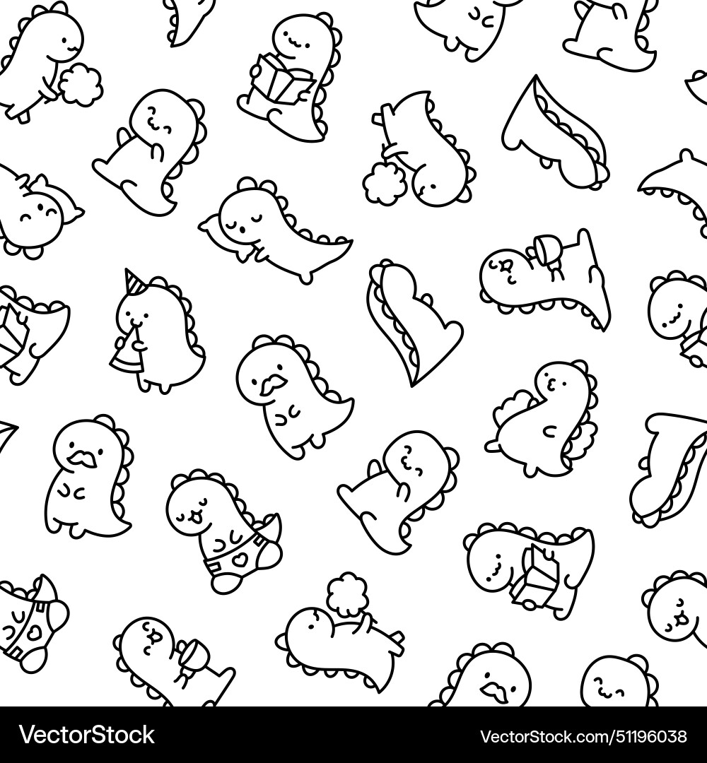 Cute dinosaur seamless pattern coloring page Vector Image