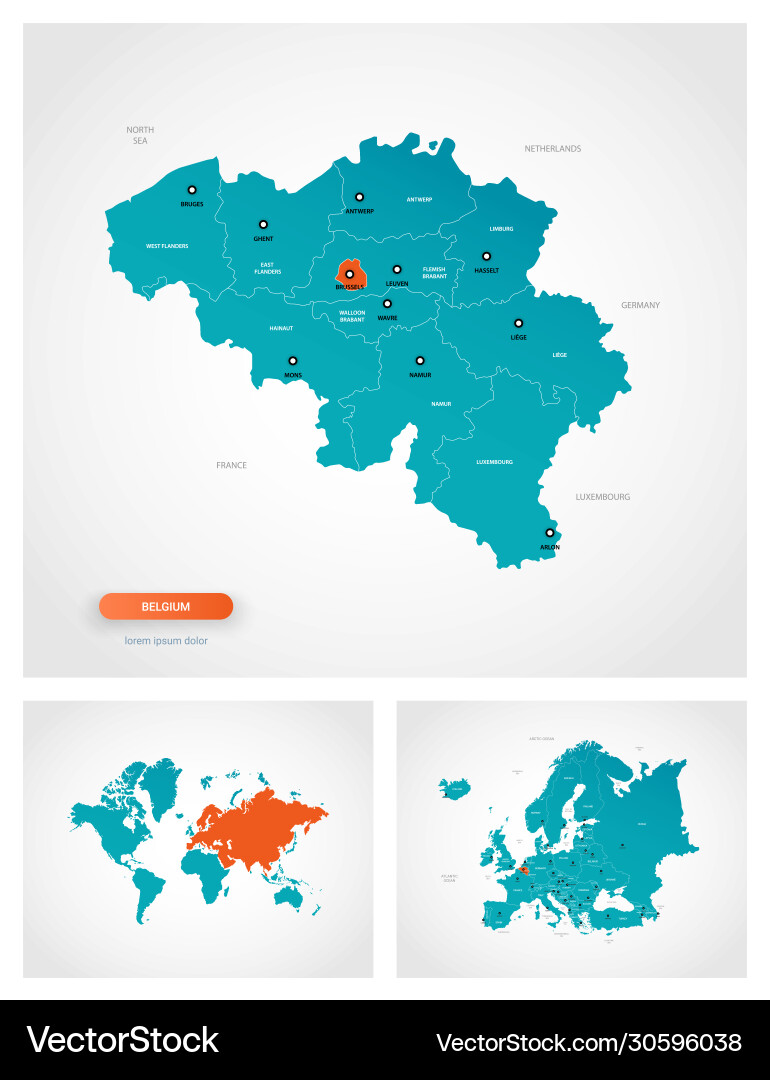 Editable template map belgium with marks Vector Image