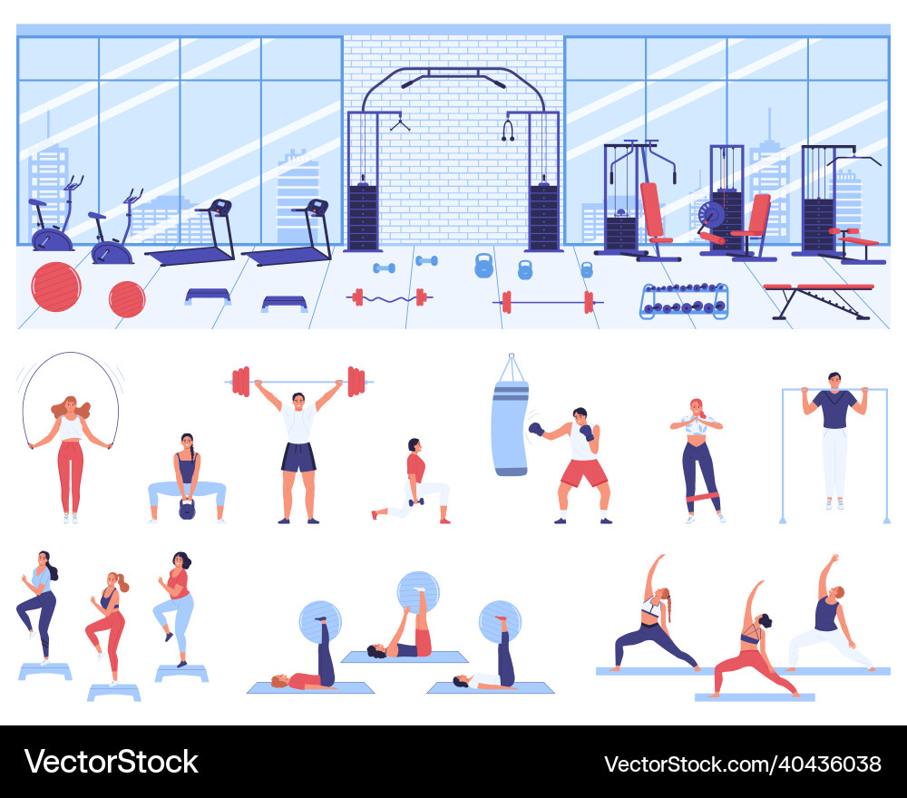 Fitness hall gym set Royalty Free Vector Image