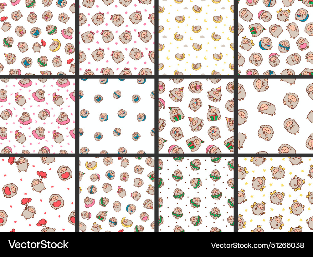 Little sheep seamless pattern coloring page Vector Image