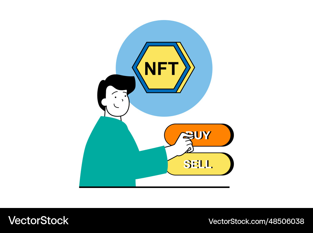 Nft token concept with people scene in flat web Vector Image