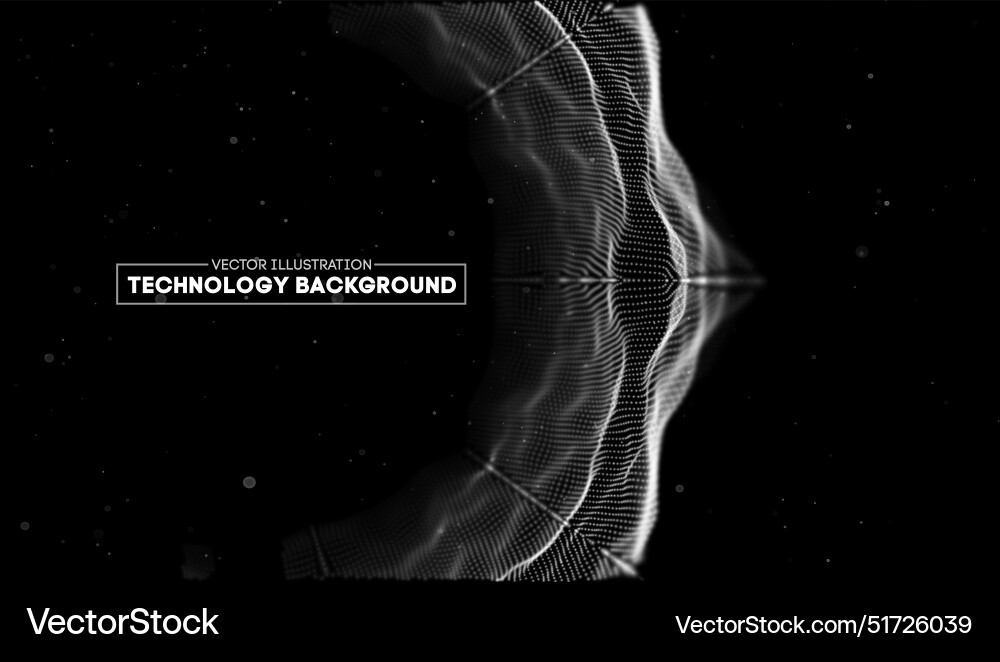 Black and white technology background with wave Vector Image