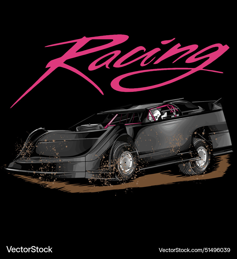 Black drag racing car with pink strip Royalty Free Vector