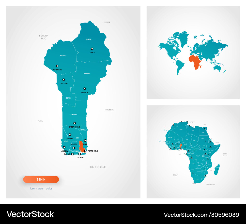 Editable template map benin with marks Royalty Free Vector