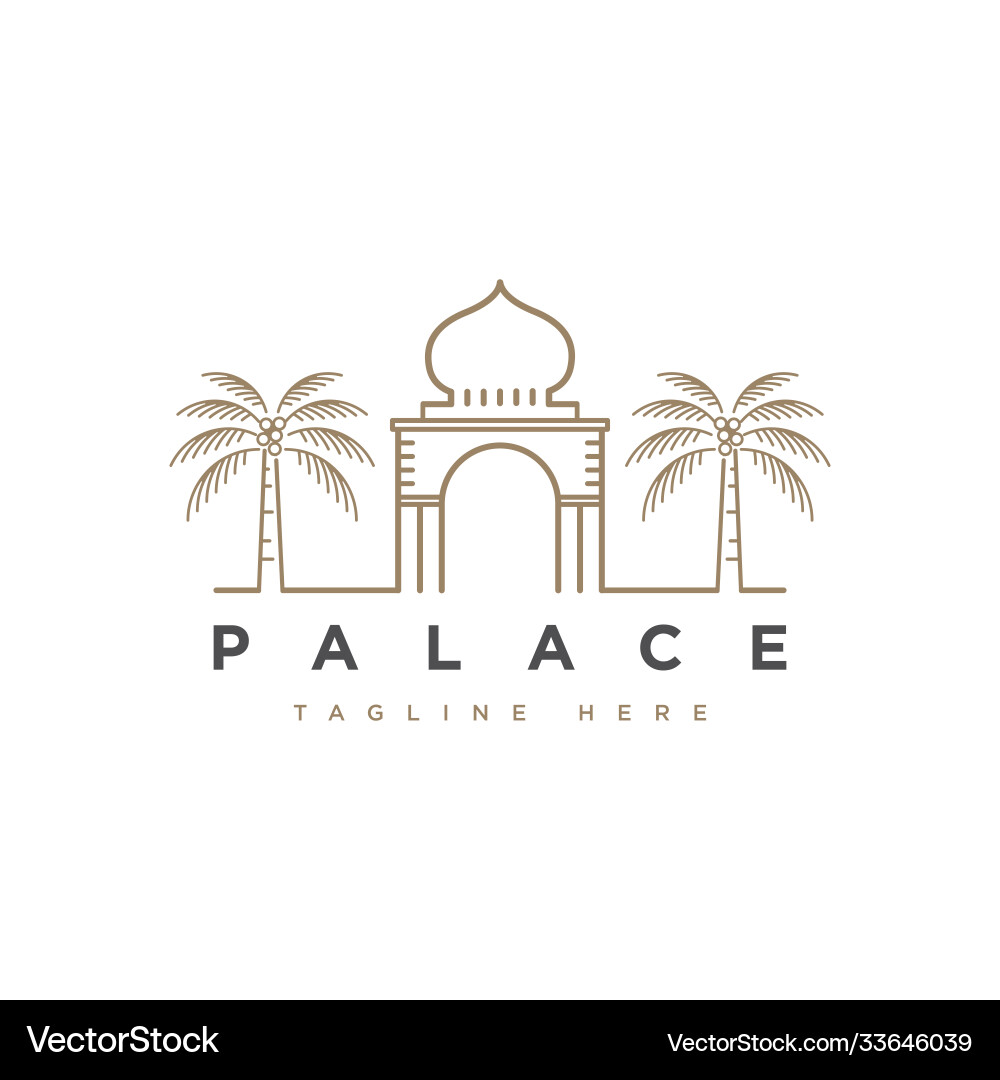 Palace with palm tree logo design symbol te Vector Image