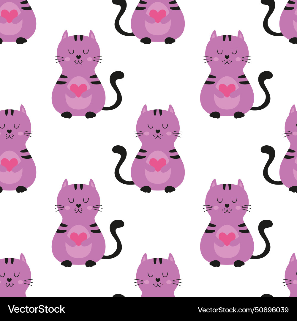 Seamless pattern with cat and heart Royalty Free Vector