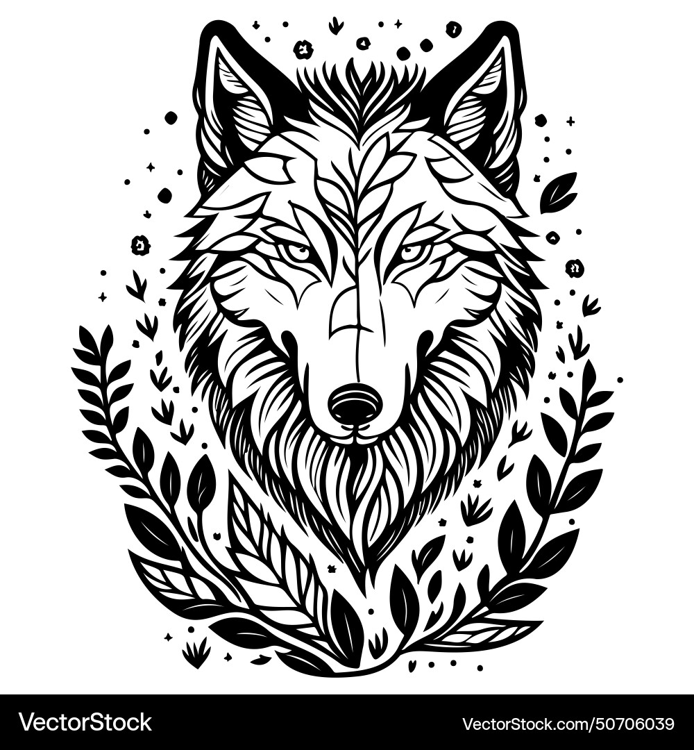 Wolf brave with floral spring sketch hand draw Vector Image