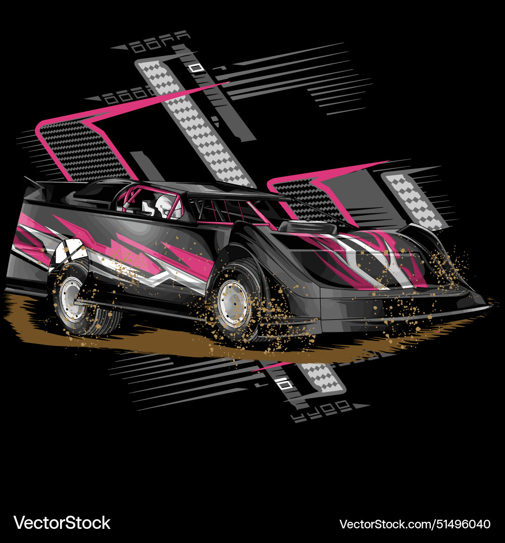 Black drag racing car with pink strip Royalty Free Vector