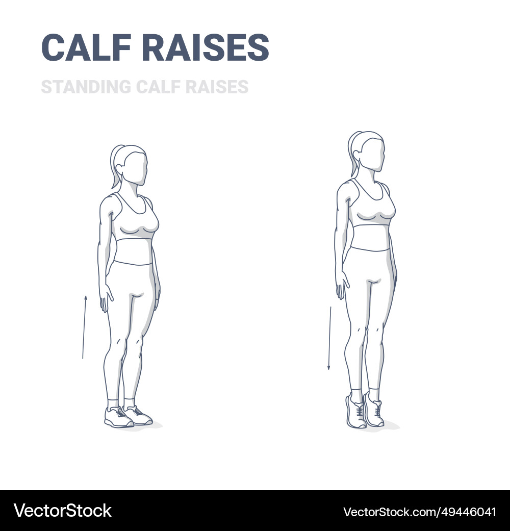Calf raises woman exercise guidance Royalty Free Vector
