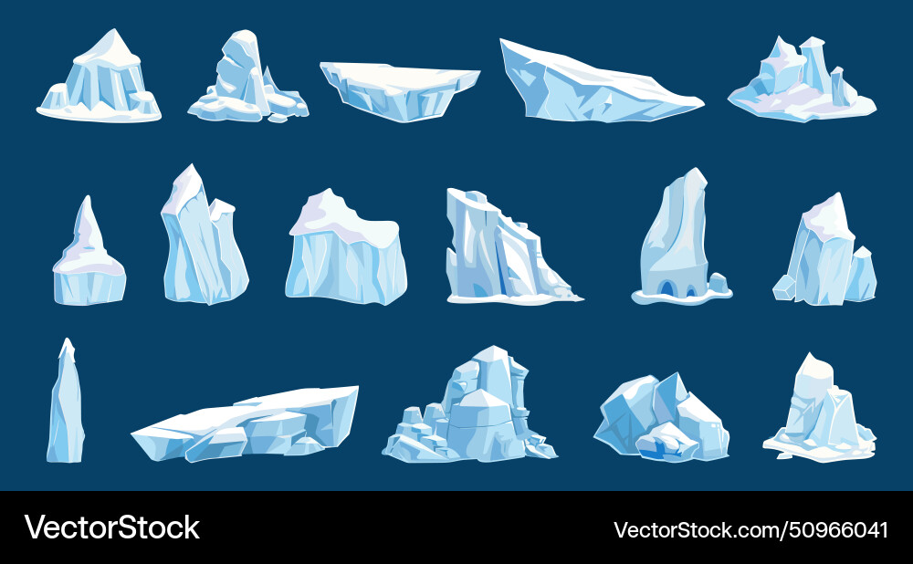 Icebergs icons isolated iceberg north pole Vector Image