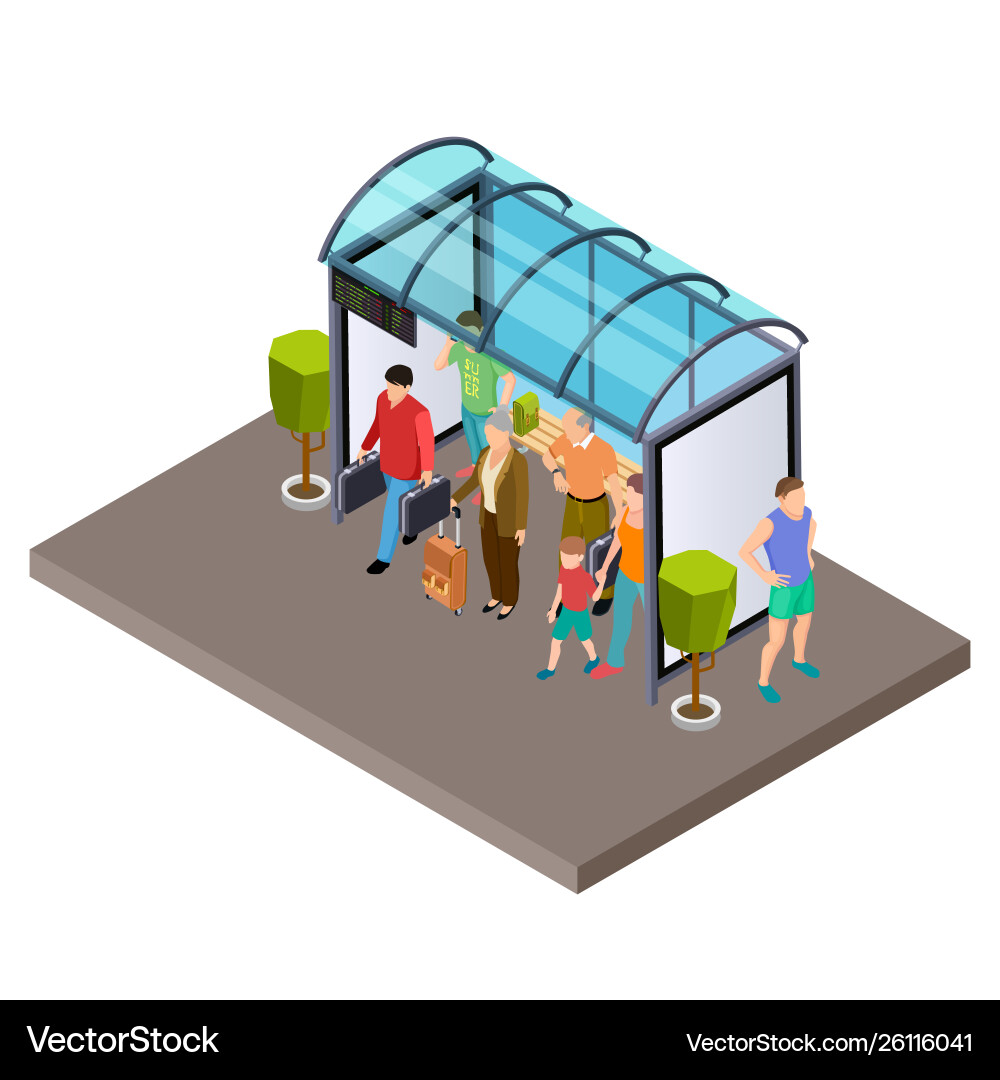 People are waiting for bus at stop Royalty Free Vector Image
