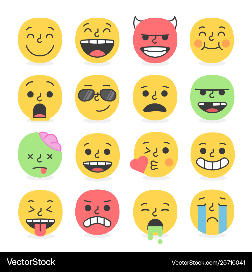 Set smile emoji pretty trendy faces Royalty Free Vector