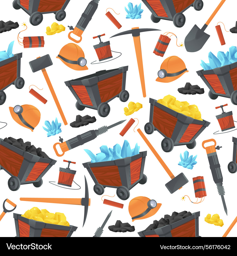 Miner tools mining seamless pattern wooden cart Vector Image