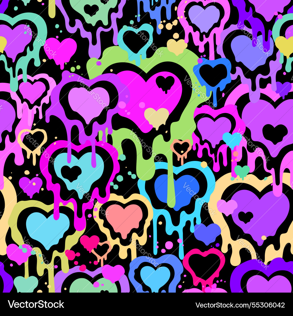 Multicolored liquid dripping hearts seamless Vector Image