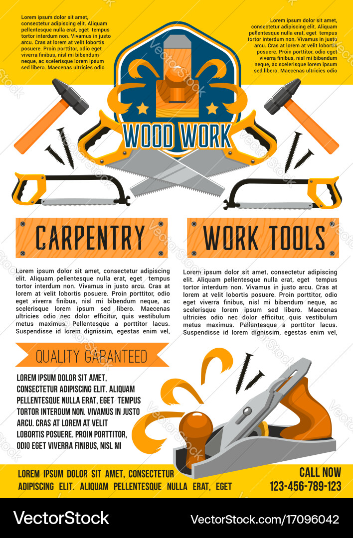 Poster of carpentry woodwork work tools Royalty Free Vector