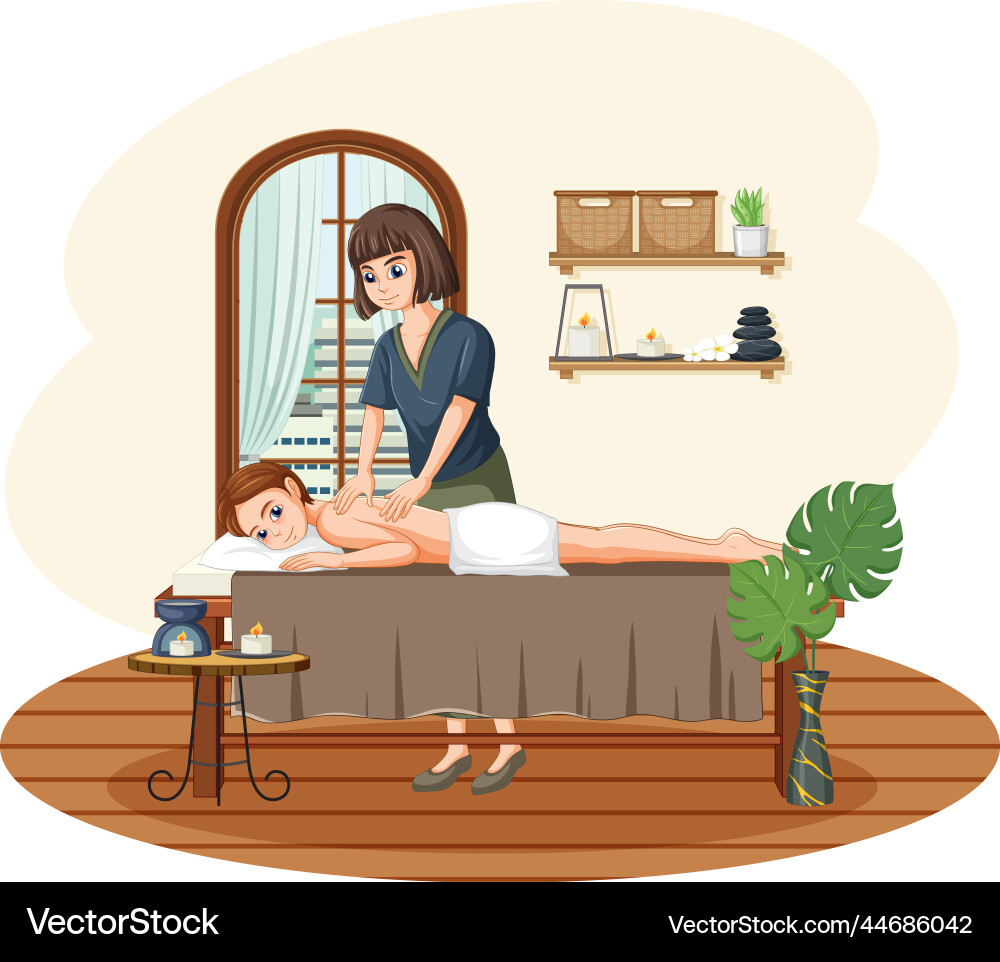 Woman getting back massage spa Royalty Free Vector Image