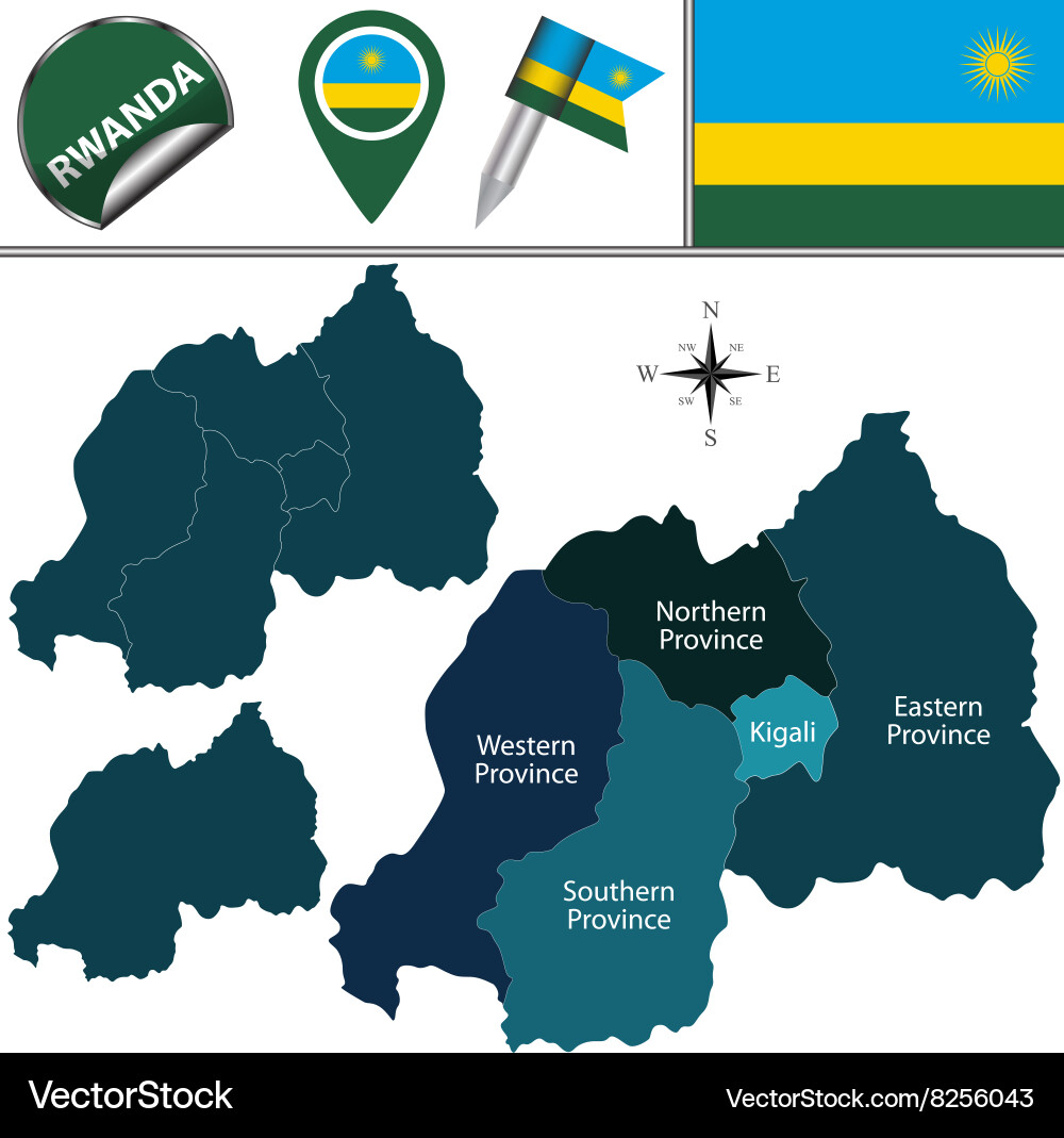 Rwanda map with named divisions Royalty Free Vector Image