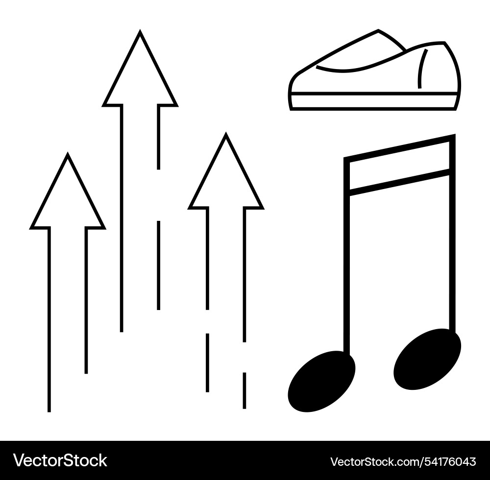 Upward arrows music notes and shoe representing Vector Image