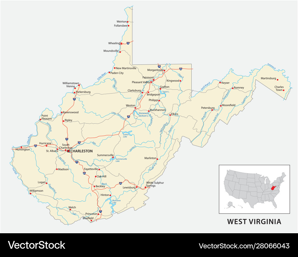 West Virginia Road Map Royalty Free Vector Image