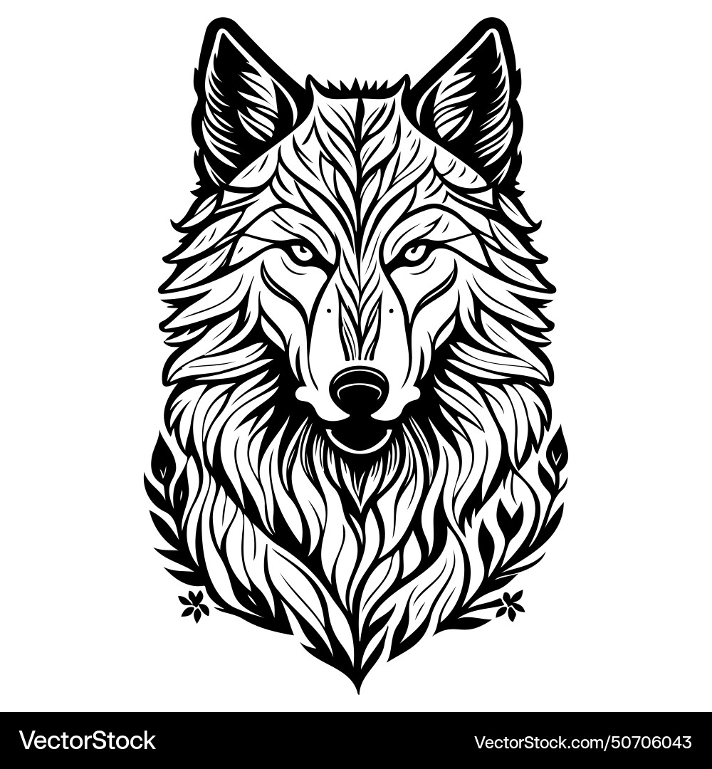 Wolf brave with floral spring sketch hand draw Vector Image
