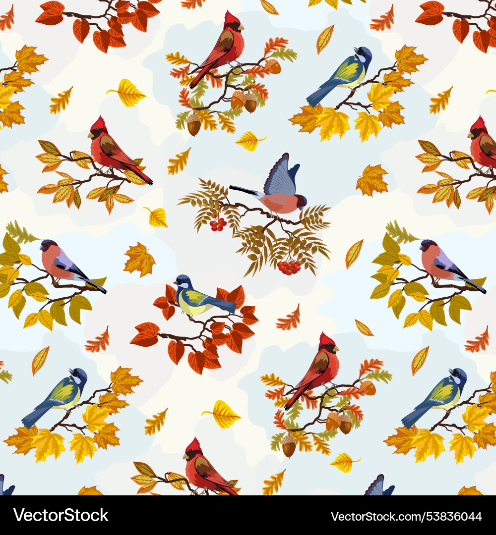 Birds on branches with autumn leaves Royalty Free Vector