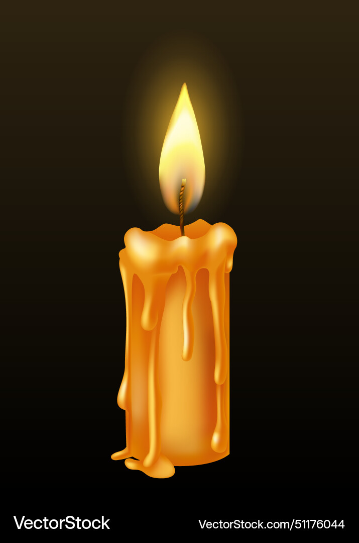 Burning candle with dripping or flowing wax Vector Image