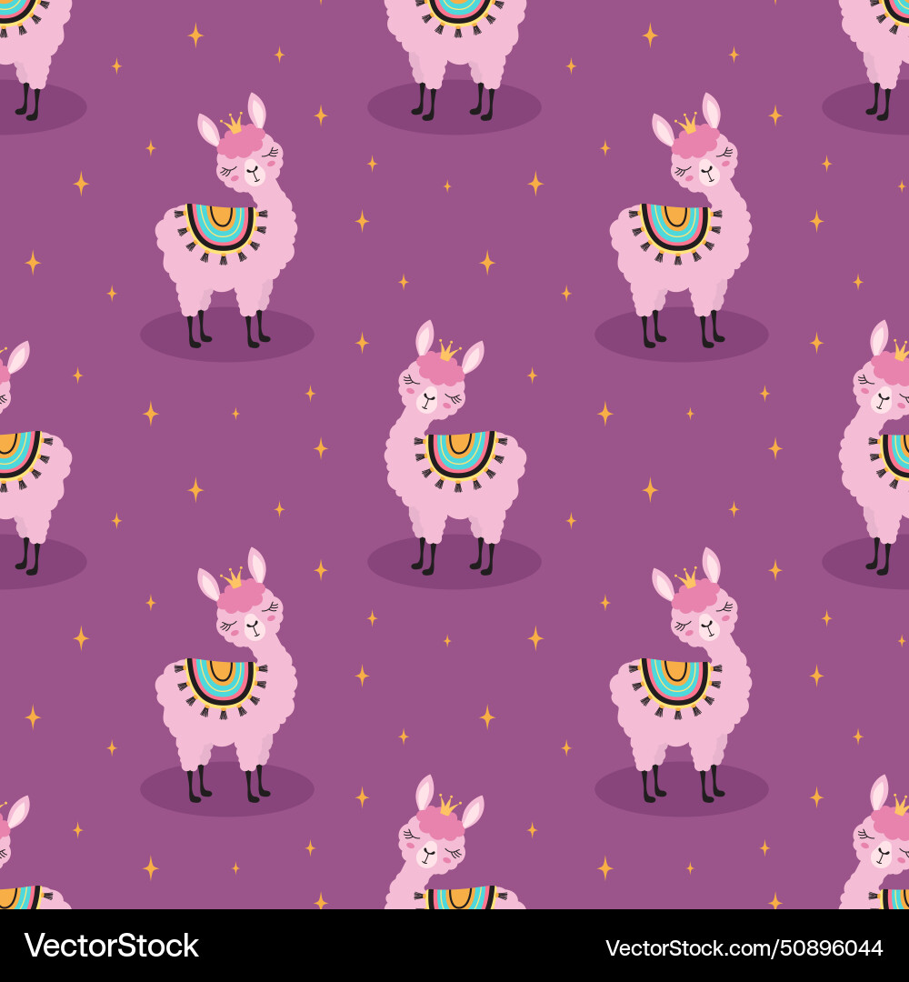 Seamless pattern with llama in crown Royalty Free Vector