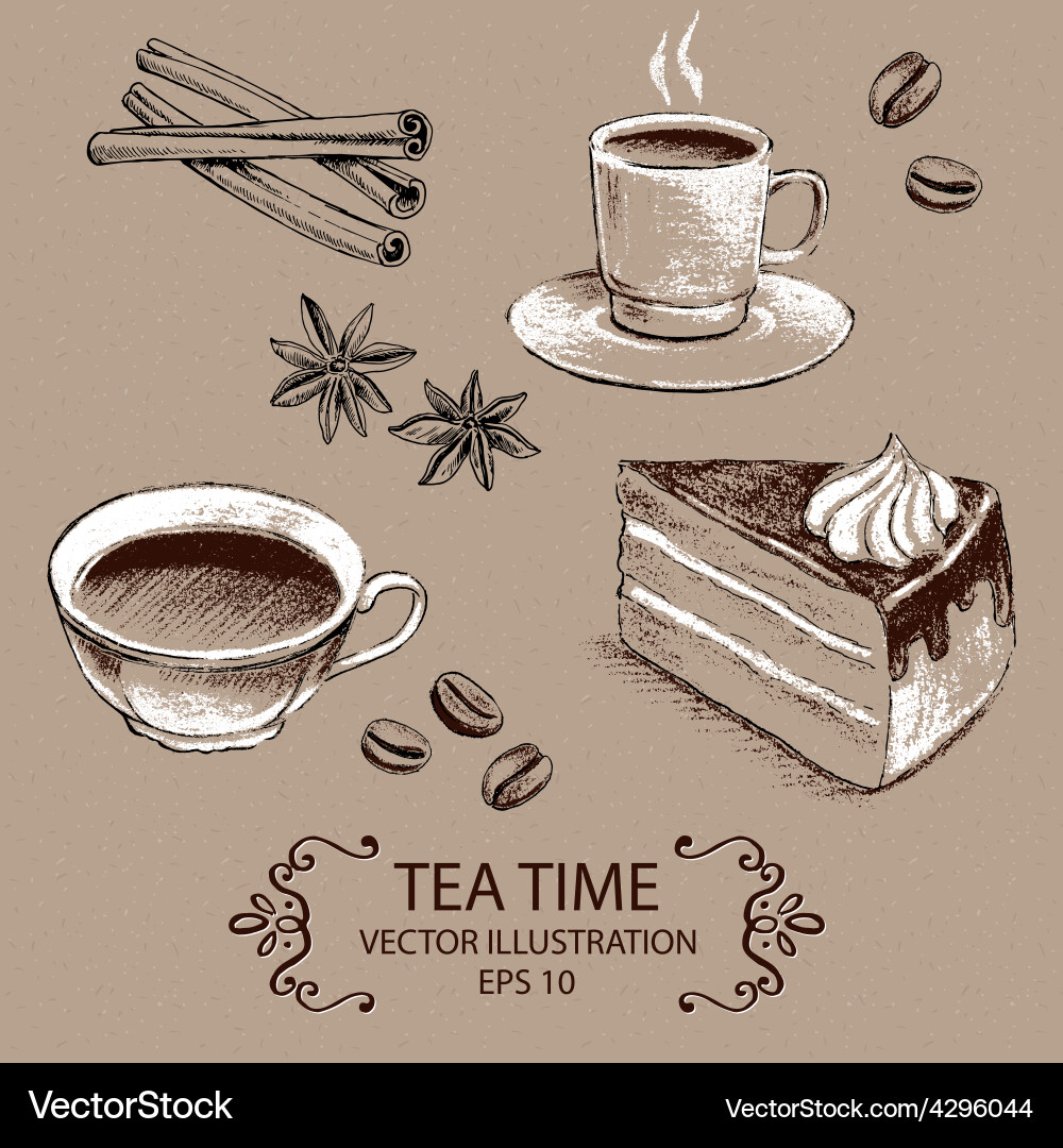 Tea time set Royalty Free Vector Image - VectorStock