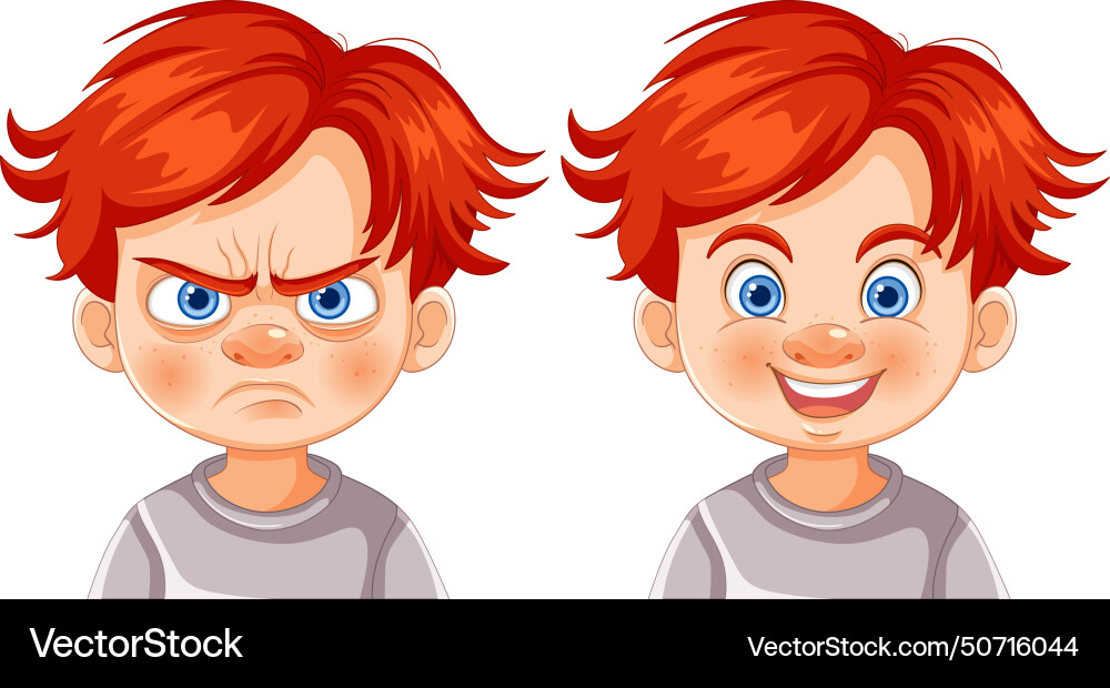 Two expressions showing contrasting emotions Vector Image