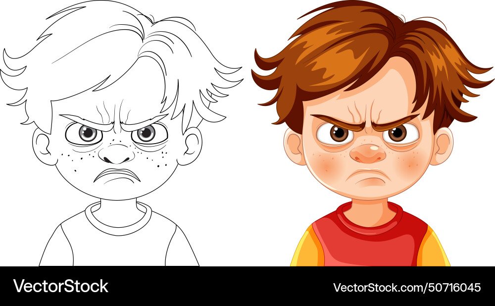 A boy with an angry expression Royalty Free Vector Image