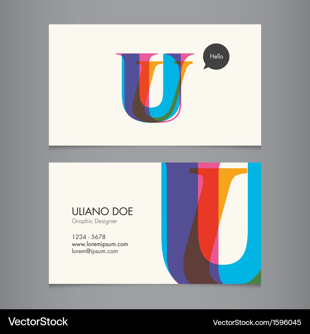 Business card template letter u Royalty Free Vector Image