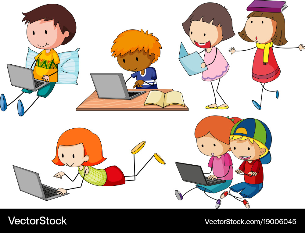 Children Using Laptops Royalty Free Vector Image