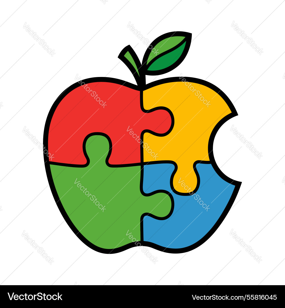 Colorful puzzle apple bitten Royalty Free Vector Image
