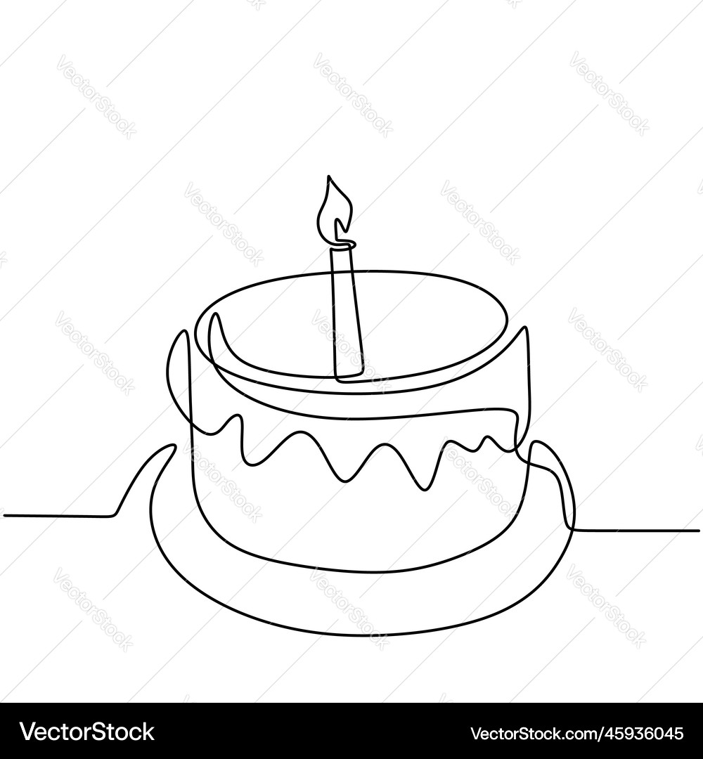 Continuous line drawing of birthday cake Vector Image