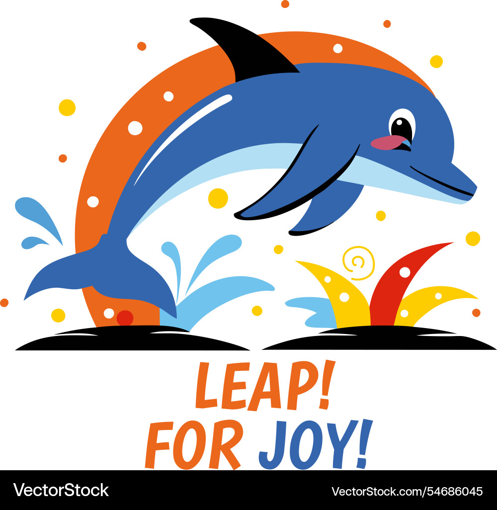 Dolphin leap for joy flat sticker Royalty Free Vector Image