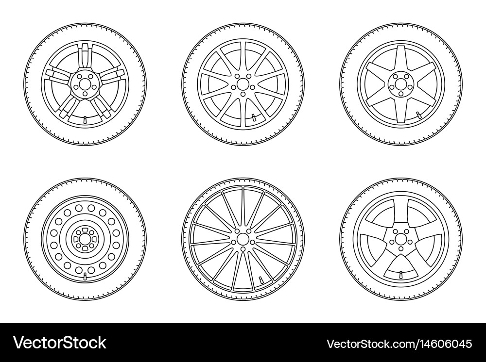 Line wheels set Royalty Free Vector Image - VectorStock