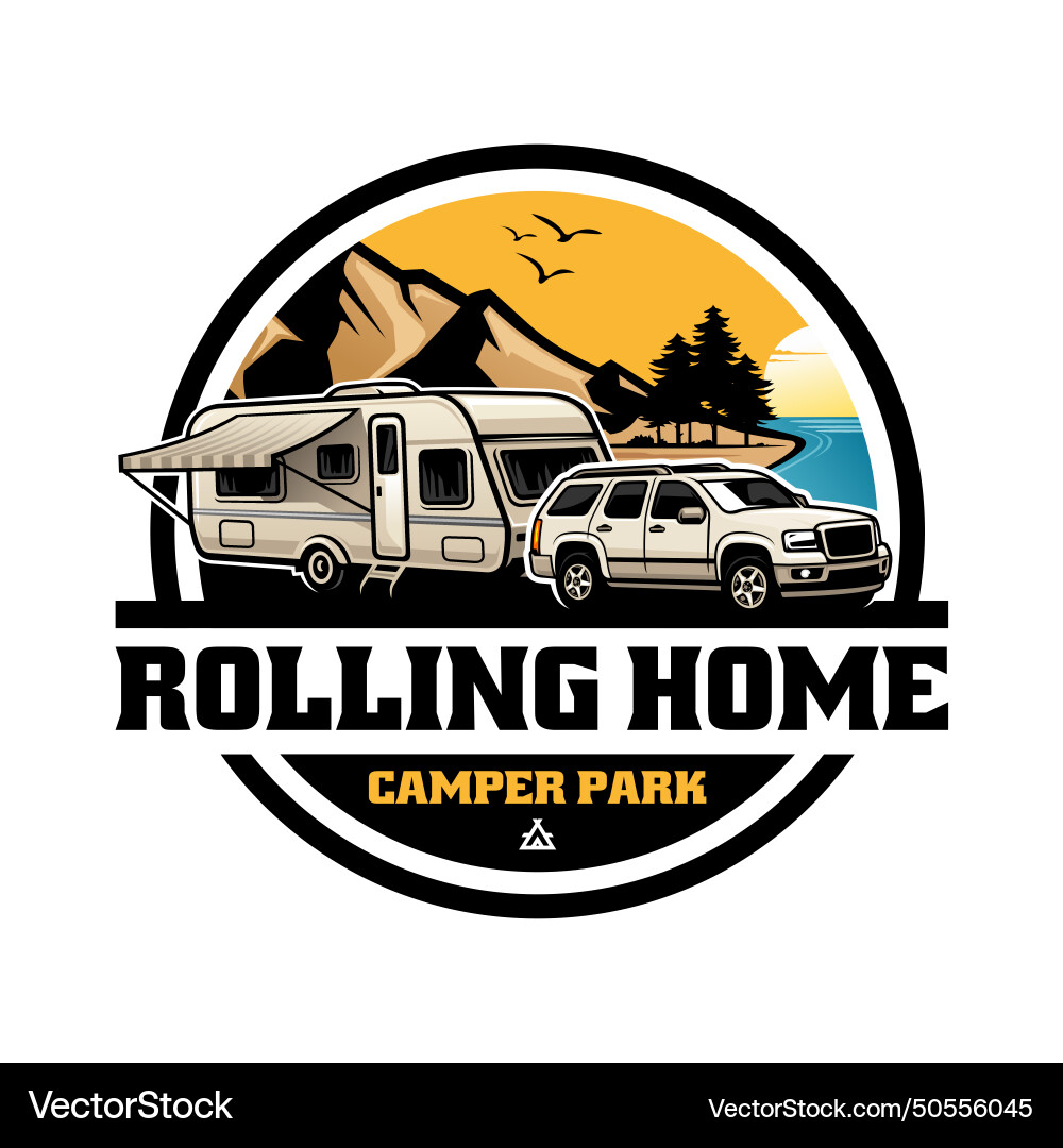 Suv car with caravan trailer logo Royalty Free Vector Image
