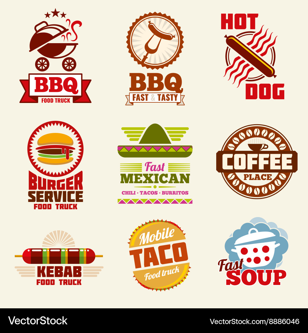 Fast food logo emblems labels and badges Vector Image