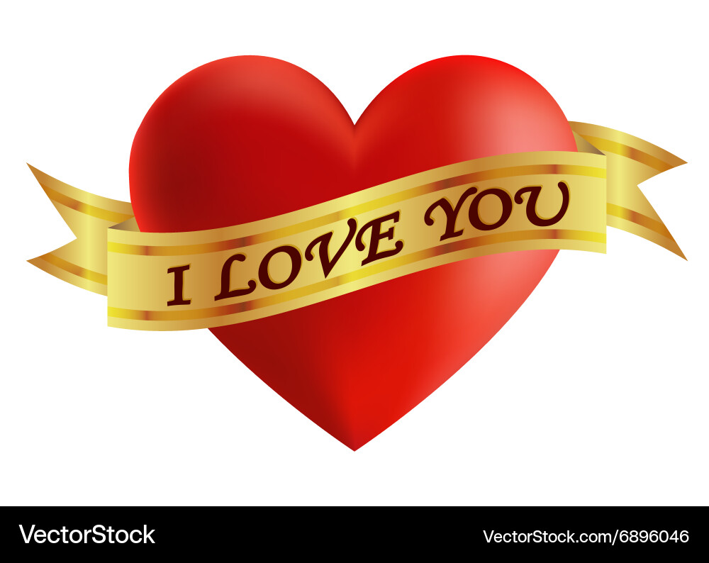 Heart with a gold ribbon isolated object Vector Image