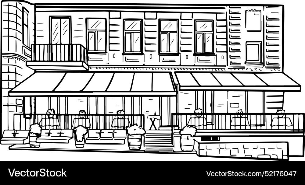 Architecture building of cafe line drawing Vector Image
