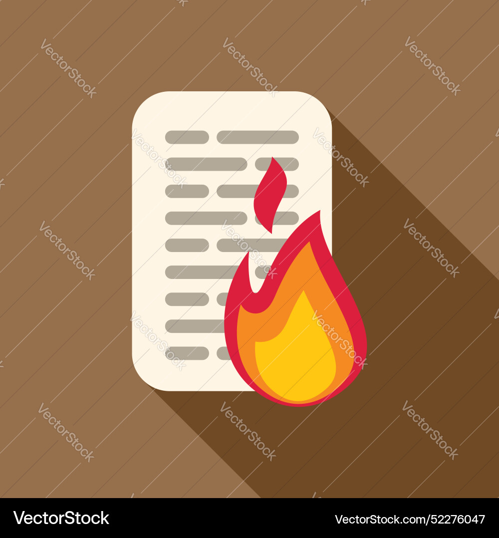 Burning document with flames on fire Royalty Free Vector