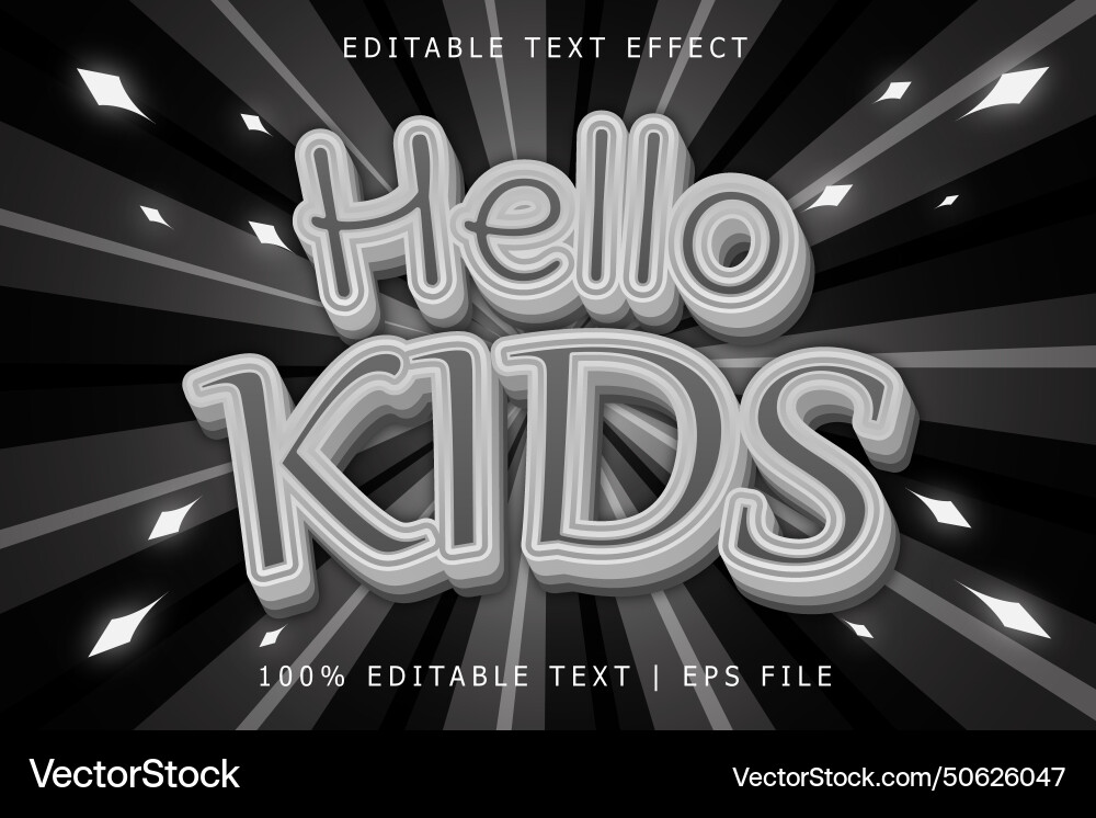 Hello kids editable text effect 3 dimension Vector Image