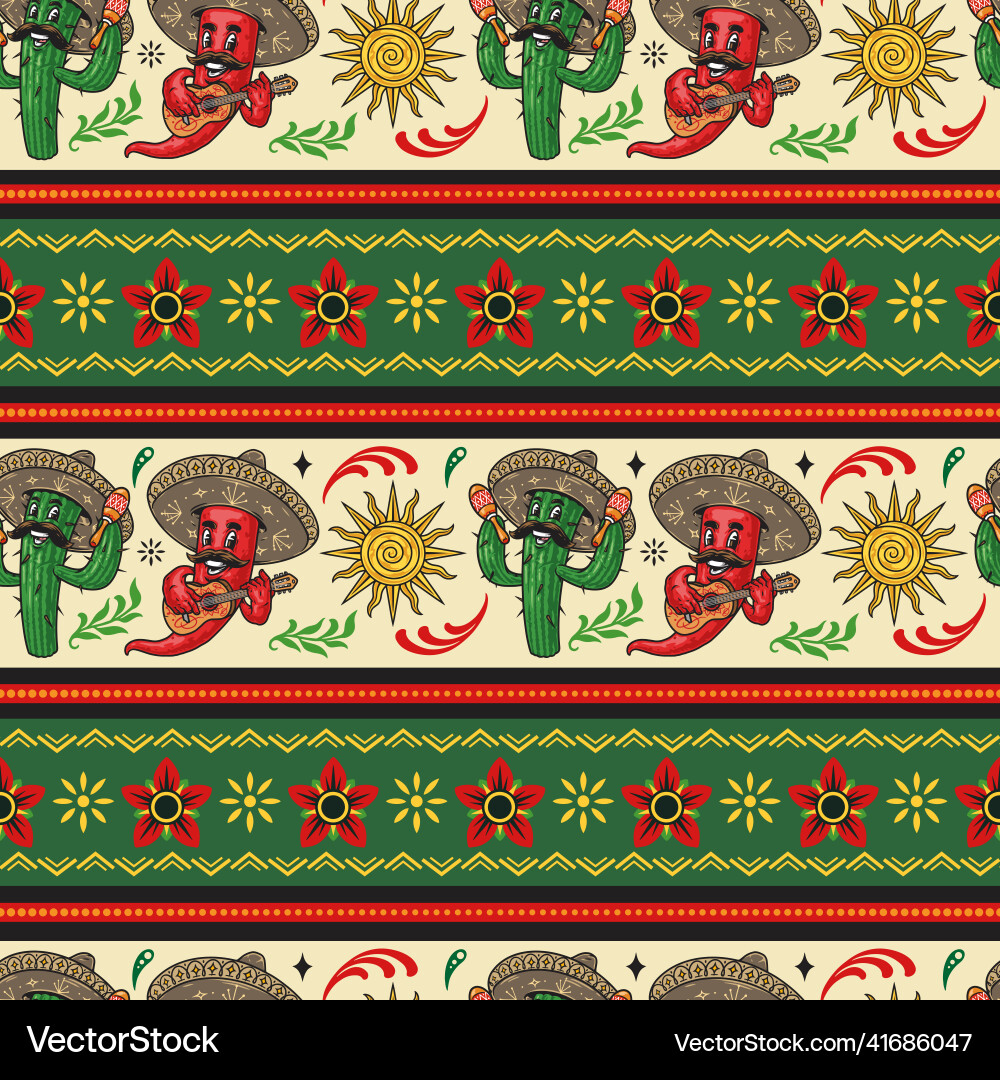 Mexican borders set with cartoon characters Vector Image