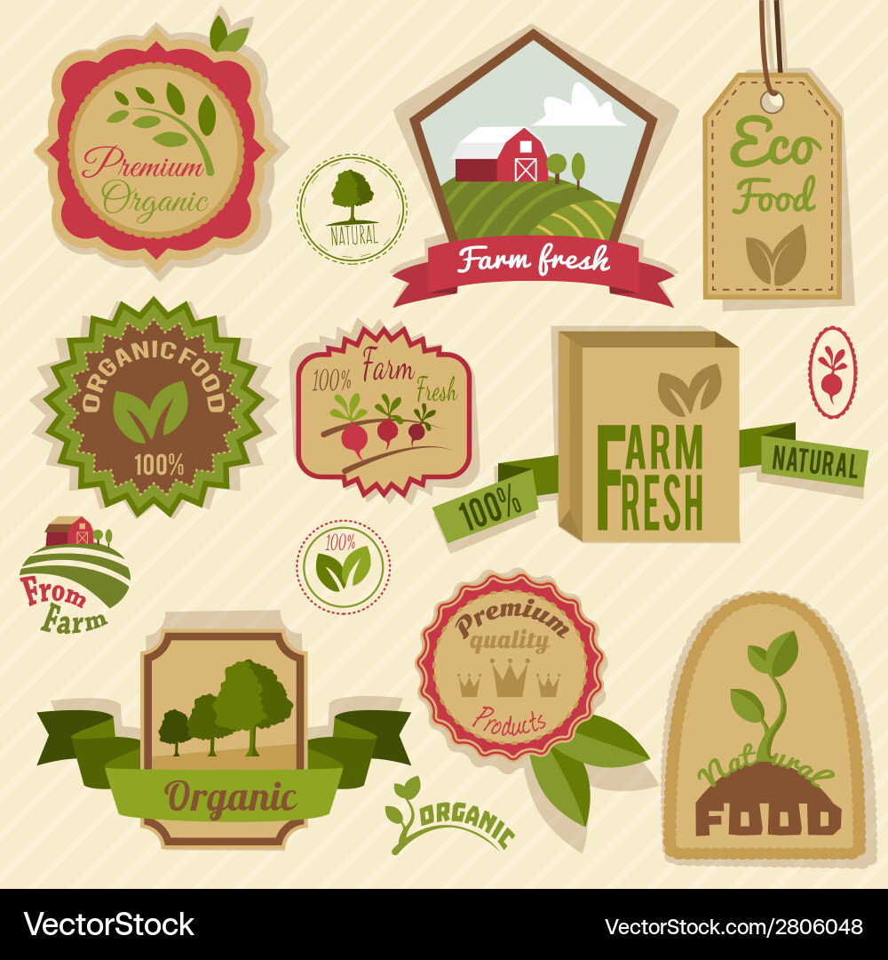 Farm Fresh Organic Labels Royalty Free Vector Image