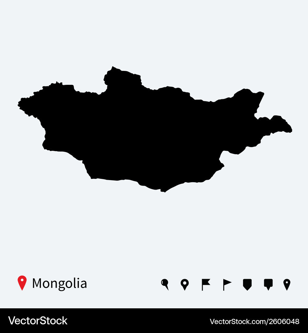 High detailed map of mongolia with navigation pins